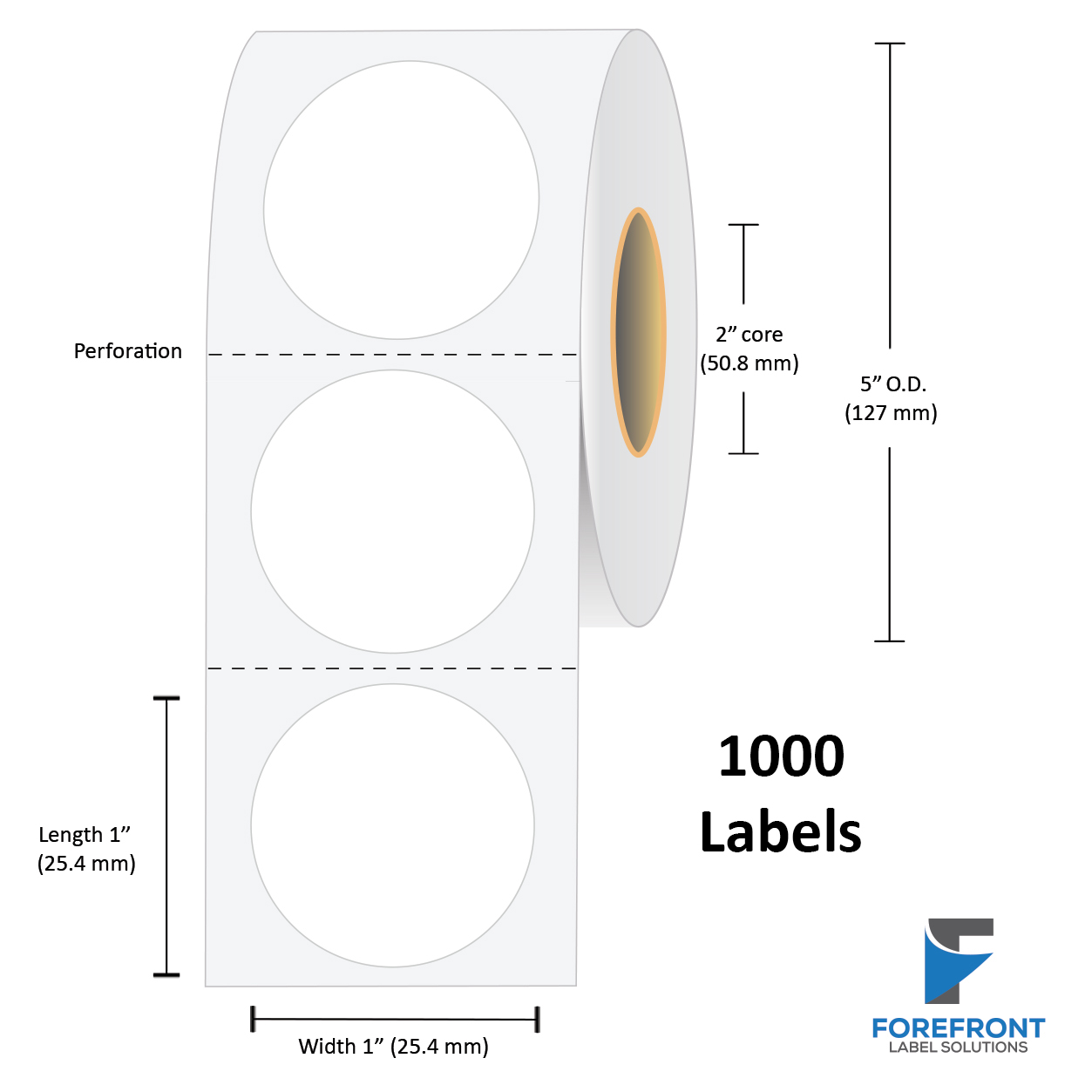 1" Circle Matte Paper Label - 1000/Roll | ForeFront Label Solutions