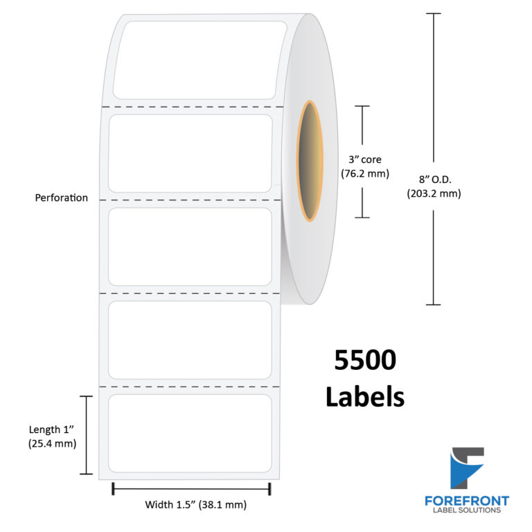 1.5" x 1" Top Coated Direct Thermal Label - 5500 Labels (8-Pack ...