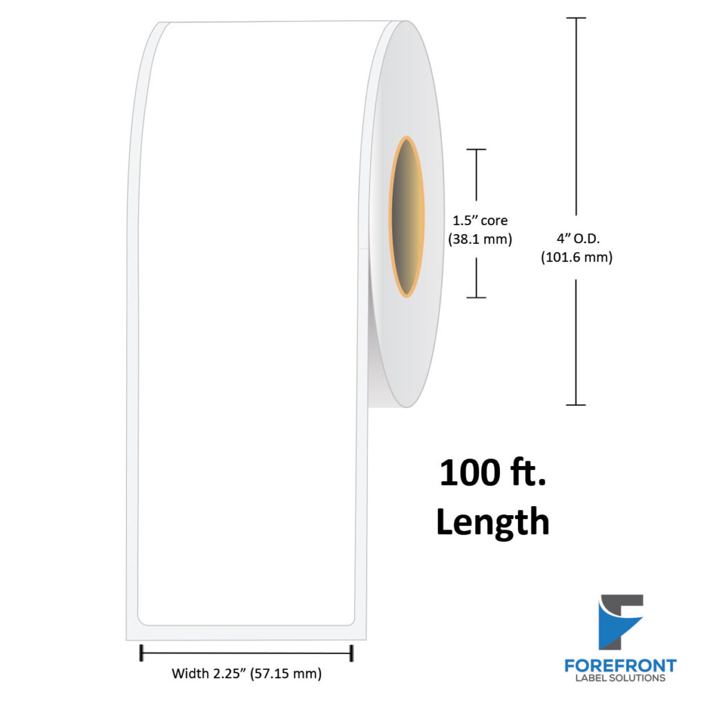 2.25" continuous matte paper inkjet label, 100 feet/roll, 2" core