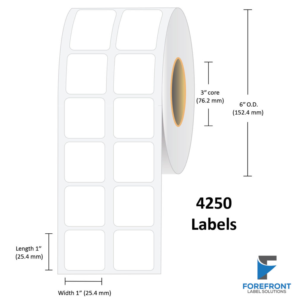 1" x 1" Gloss Polypropylene Label - 4250/Roll | ForeFront Label Solutions
